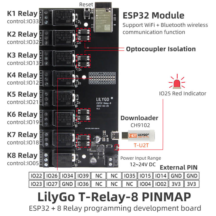 T-Relay 5V 8 Channel Relay – LILYGO®